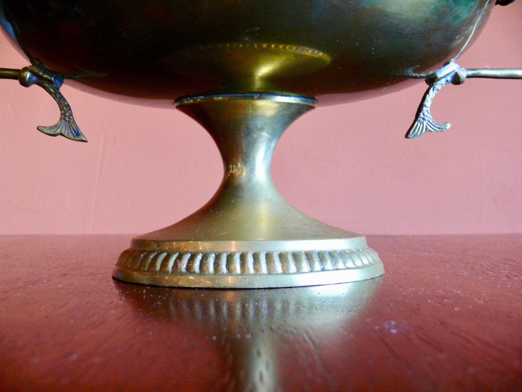 Oval Brass Pedestal Bowl Koi Serpent Asian Dolphin Handles | Etsy