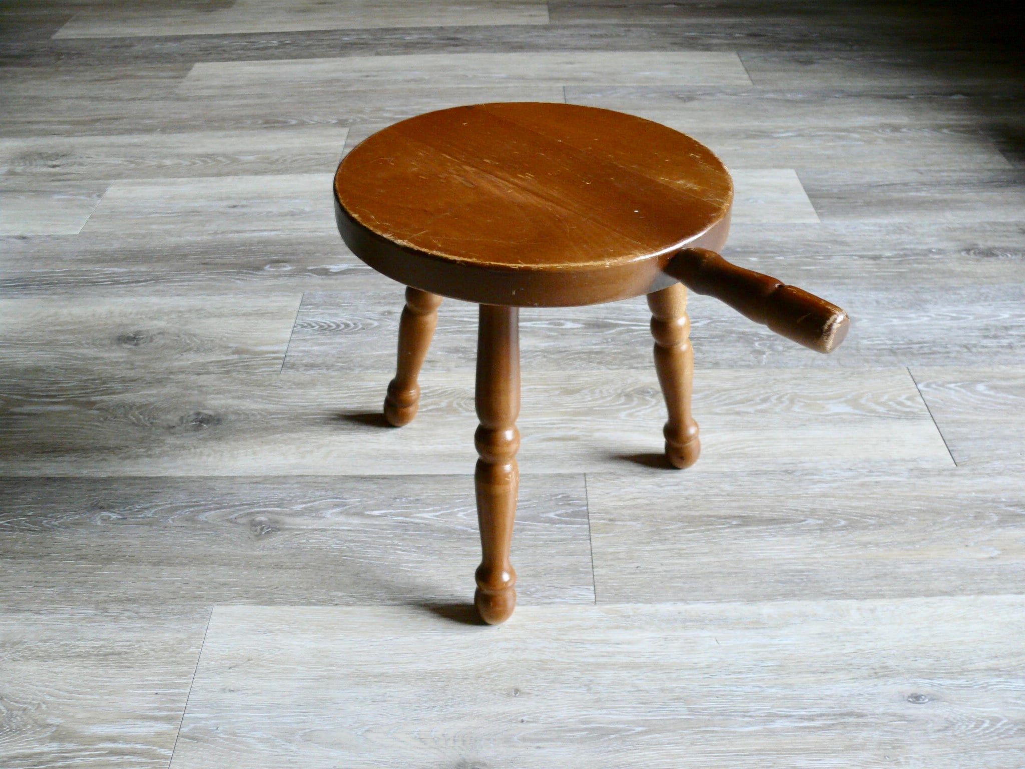 Vintage Wood Milking Stool With Three Turned Legs and Handle - Etsy