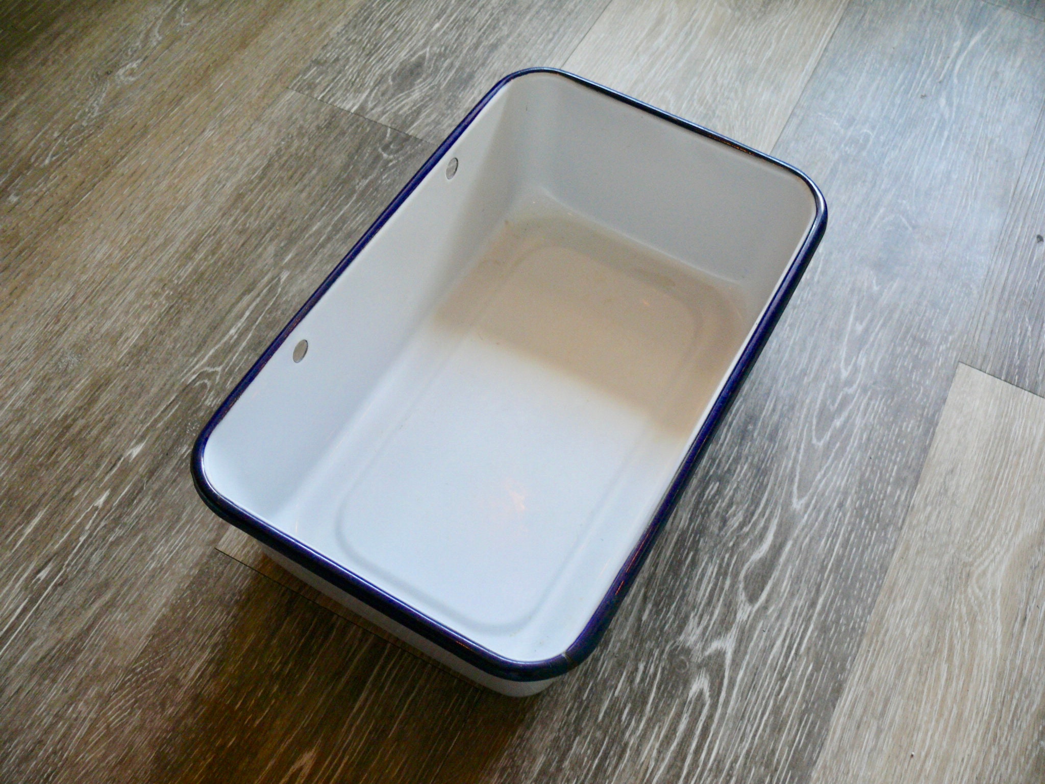 2 White Enamel Refrigerator Boxes With Blue Edge and Lid - Etsy