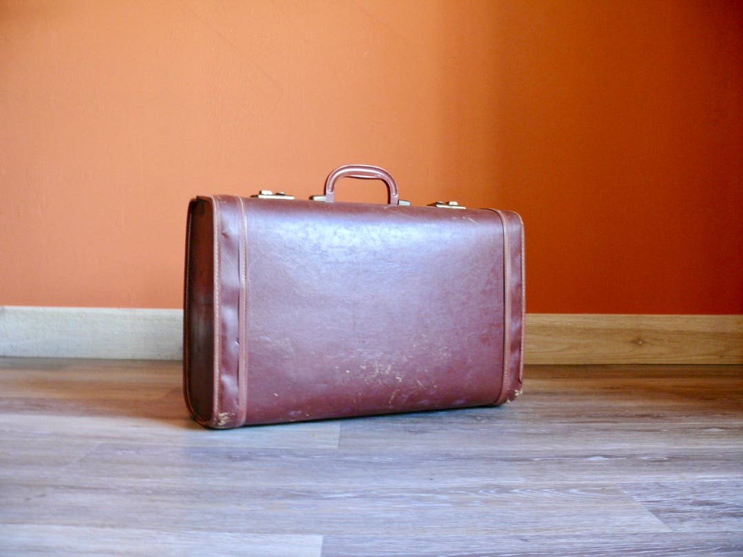 Vintage Brown Hard Sided Cardboard Suitcase, 20 Distressed Luggage ...
