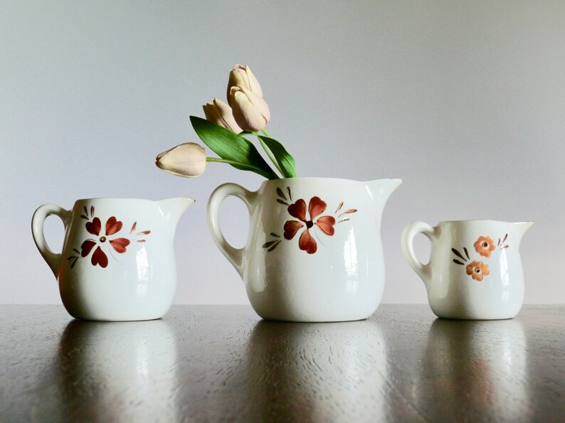 3 Stangl Pottery First Love Pitchers With Rust Yellow Flowers | Etsy