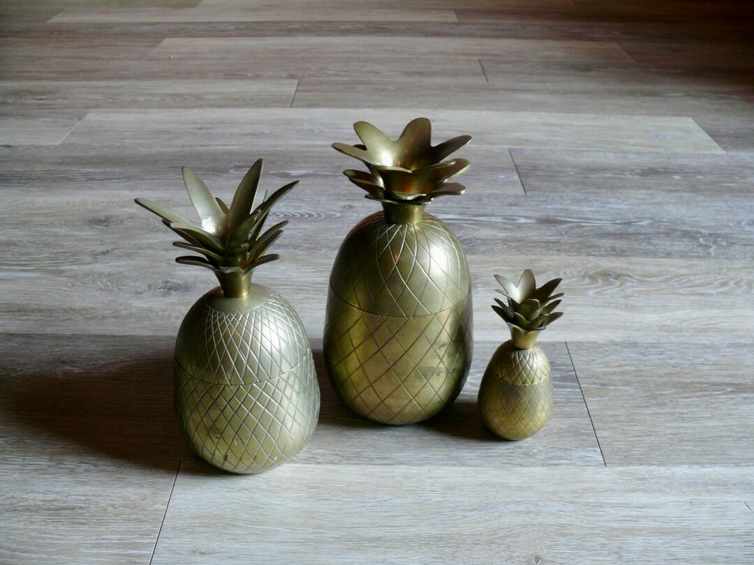 3 Vintage Brass Pineapple Jars, Set of Three Lidded Pineapple Shaped ...