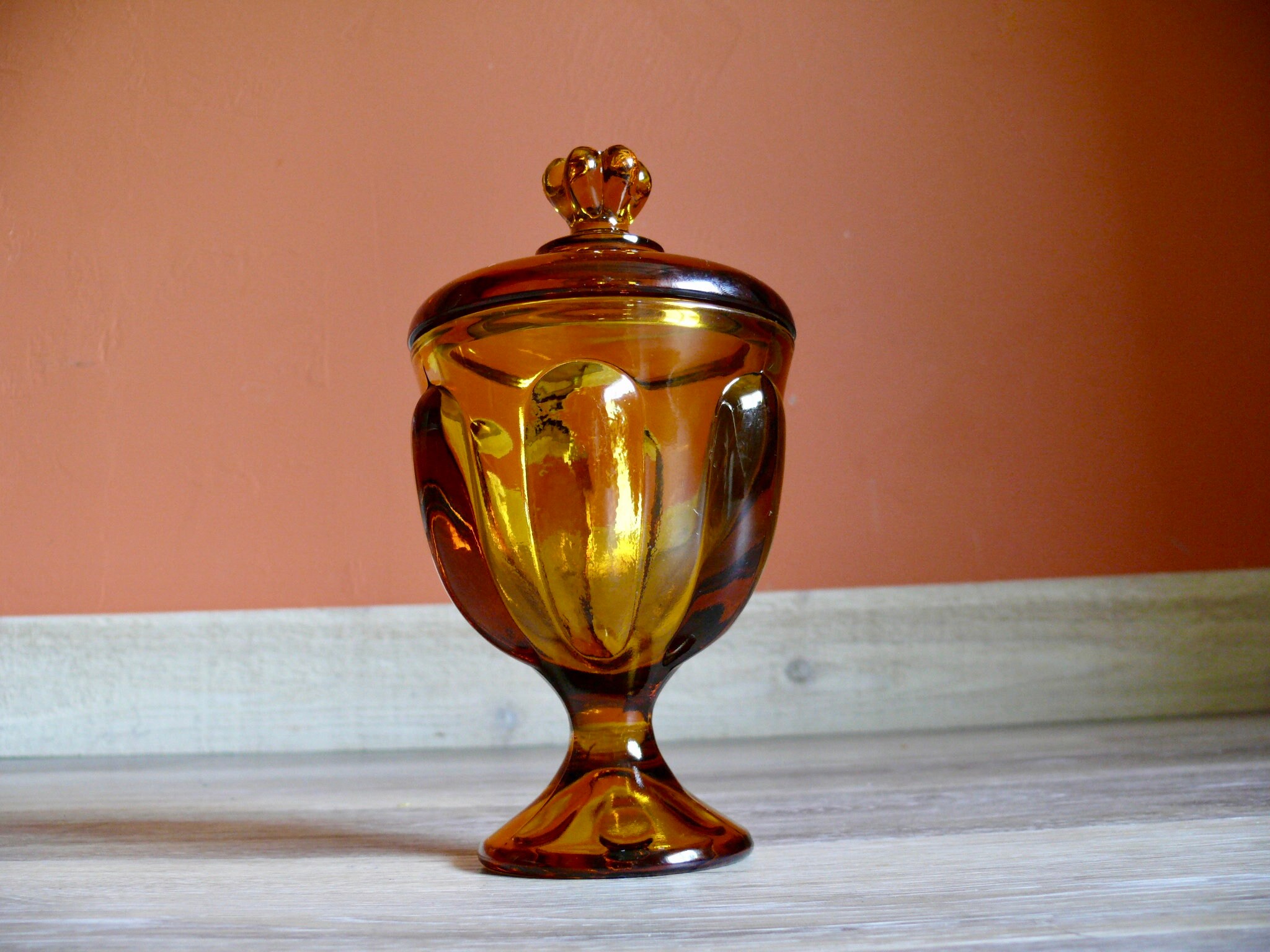 Viking Glass Epic Amber Candy Dish with Lid Vintage 8 | Etsy