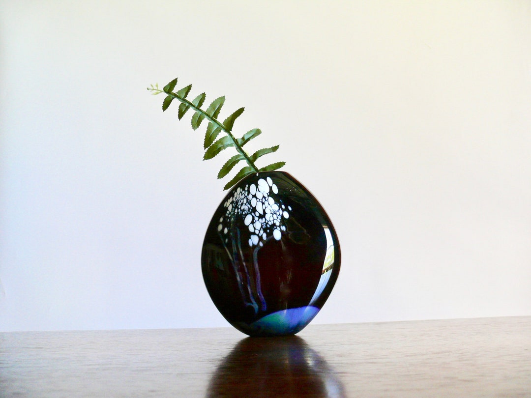Purple Lustre Art Glass Vase Signed Loren Chapman, Oval Silver Lustre ...