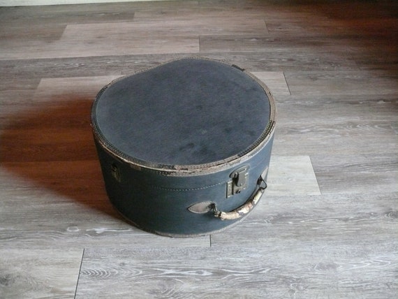 Antique Round Leather Trunk Hat Box, Black Victorian … - Gem