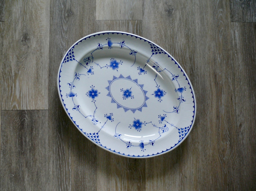 Antique Denmark Blue Furnivals Limited Serving Platter With Ribbed Edge ...
