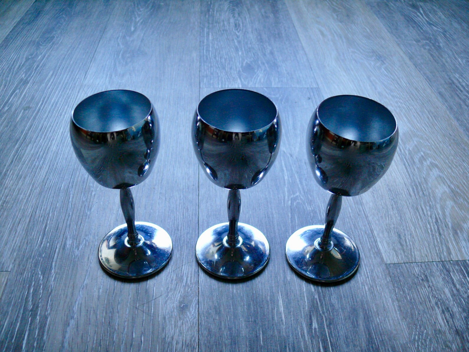 3 Stainless Chrome Metal Wine Stemware Glasses Vintage - Etsy