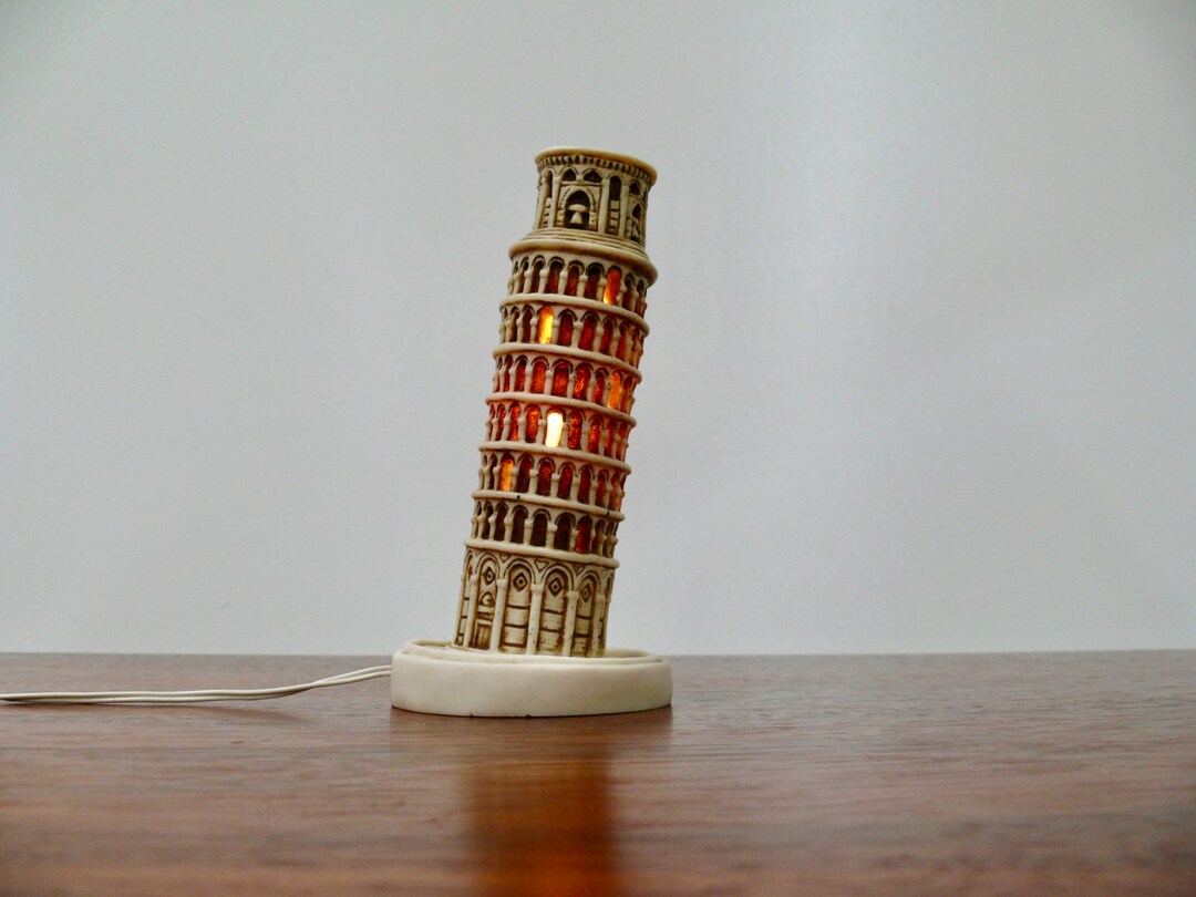 Souvenir Leaning Tower of Pisa Electric Lamp, Vintage 7" White Resin ...