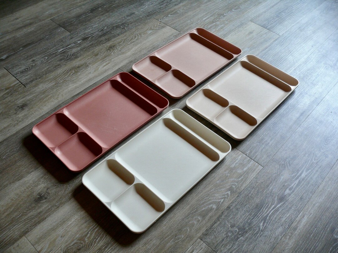 4 Vintage Tupperware Divided Dining Trays, Pink Purple Stacking Lunch ...