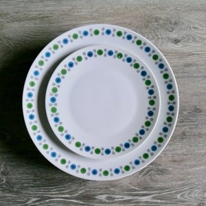 7 Vintage Geometric Star Blue Green Dot Dinner Salad Plates, Atomic ...