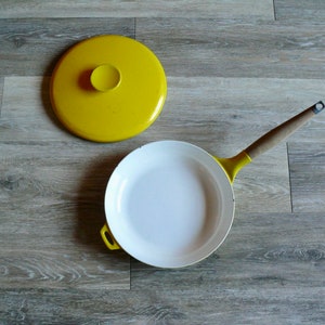 Yellow Enamelware Copco Denmark Cast Iron 10" Skillet With Lid and Wood ...
