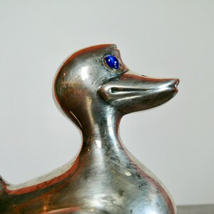 Vintage Silver Rubber Ducky Coin Bank With Blue Glass Eyes, Metal Duck ...