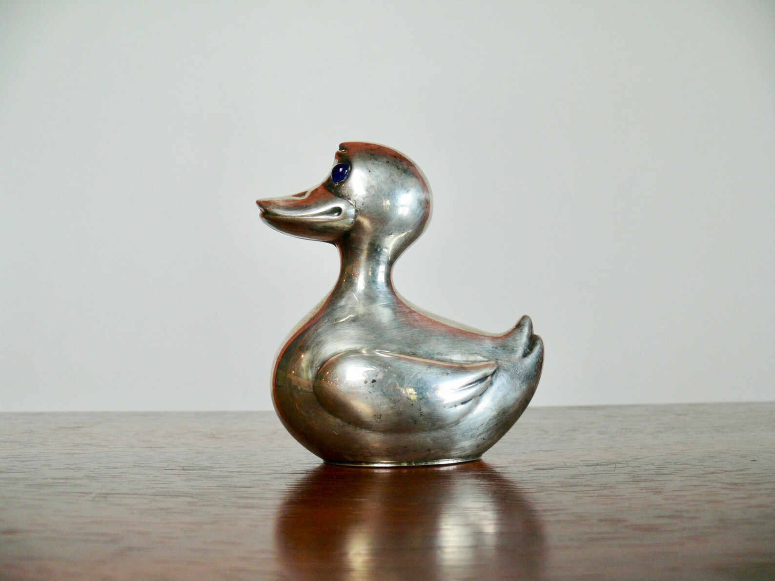 Vintage Silver Rubber Ducky Coin Bank with Blue Glass Eyes | Etsy