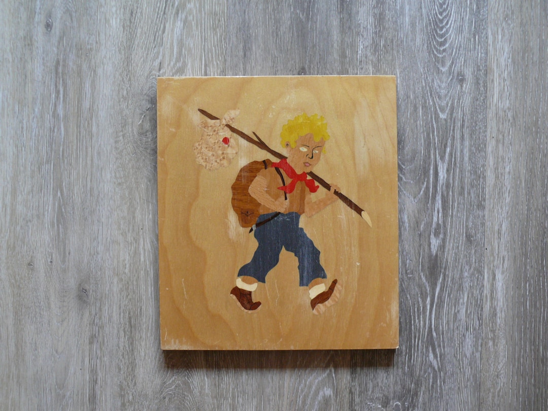 Wood Marquetry Vagabond Tramp Wall Plaque, Vintage 12" Natural Inlaid ...