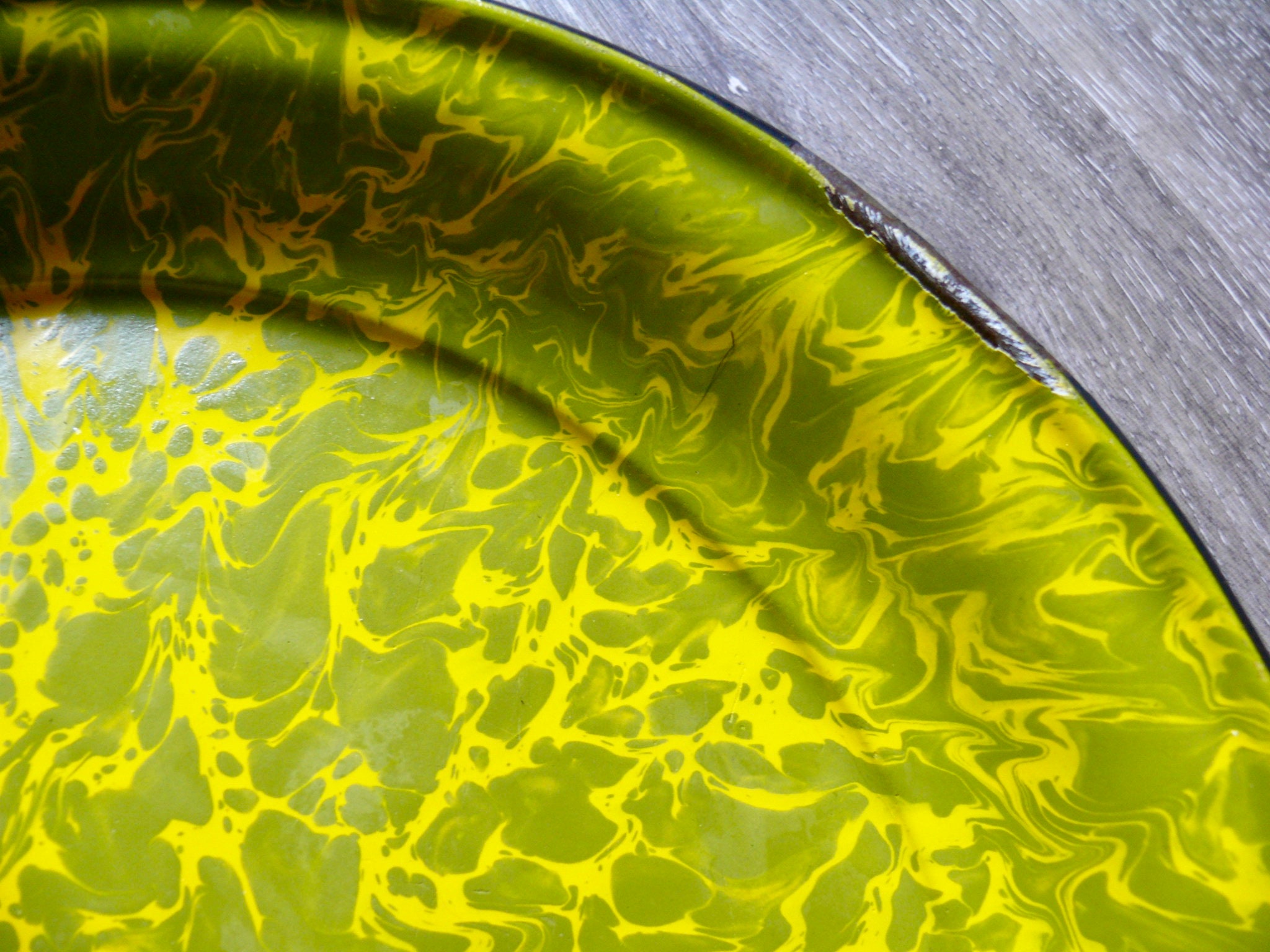 Yellow Green Splatterware Enamel Tray Black Trim Vintage | Etsy