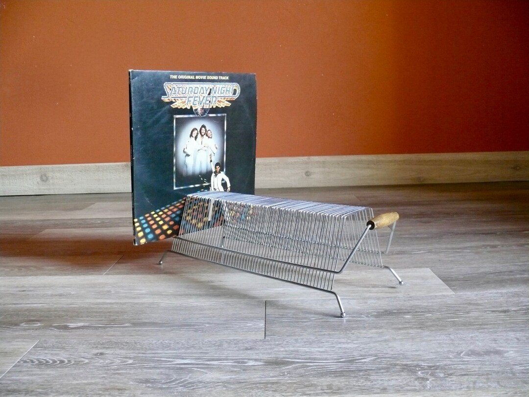 Metal Wire Vinyl Record Album Rack With Wood Handles, Vintage Tabletop ...