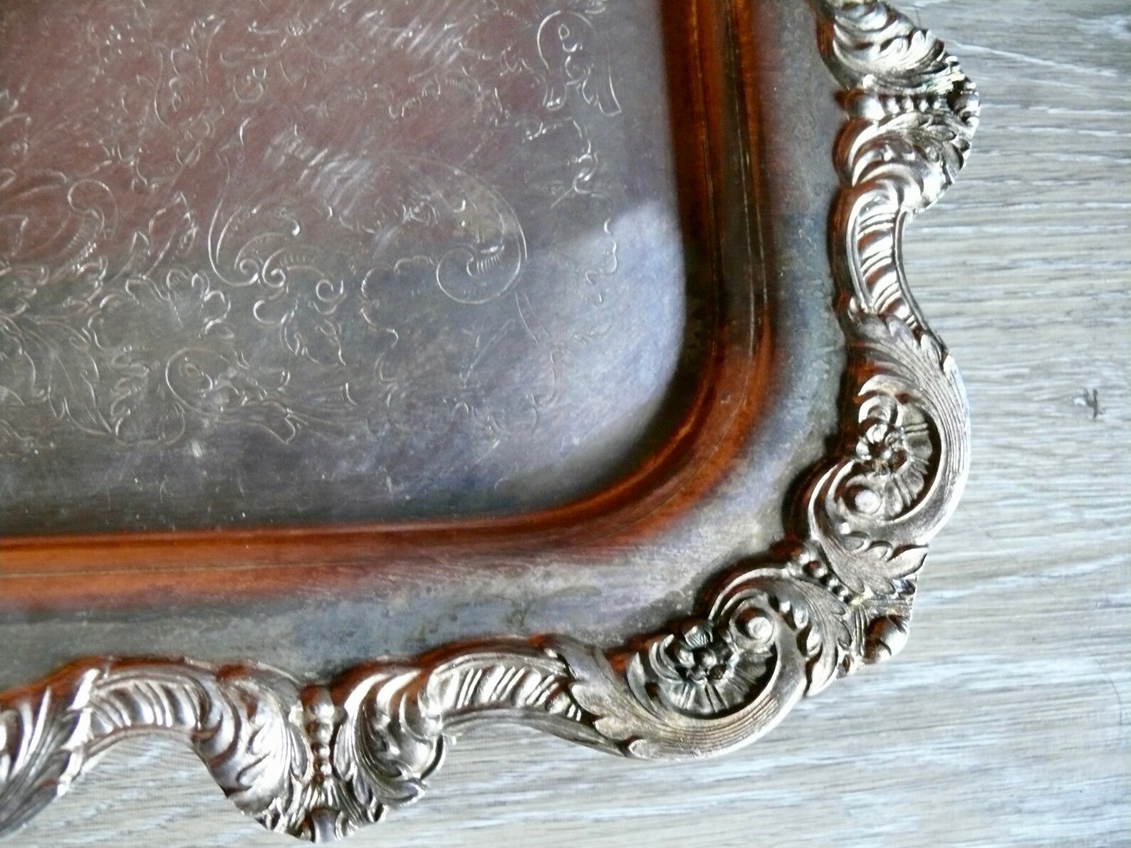 Square Silver Footed Serving Tray Tarnished Etched Floral - Etsy