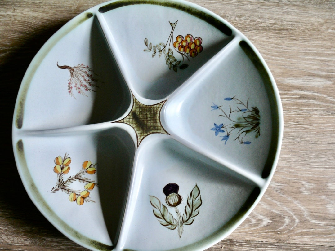 Buchan Thistleware Pottery Relish Dish, Vintage Hand Painted Blue ...
