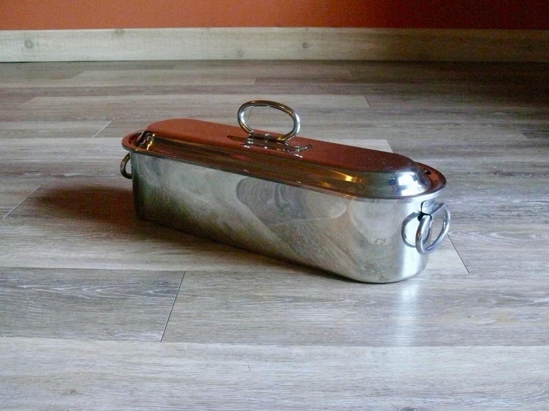 Fish Poacher Pan With Perforated Tray and Lid, Vintage 18" Aeternum ...