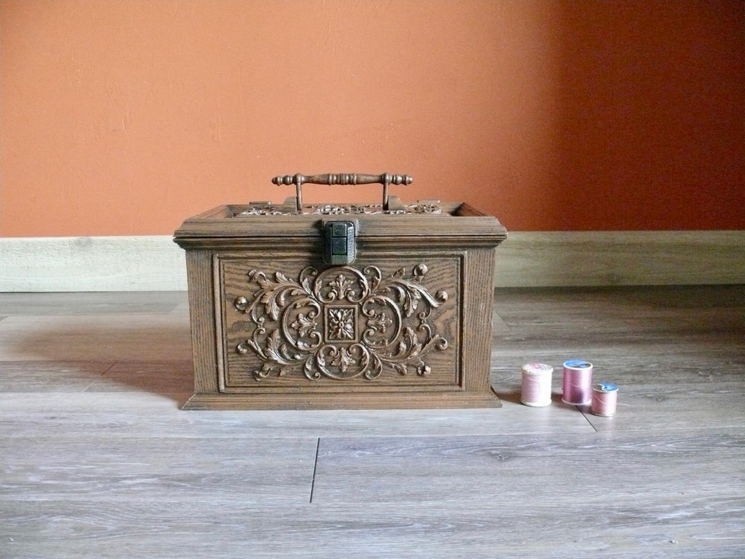 Large Brown Max Klein Sewing Box With Thread Tray, 70s Plastic Faux ...