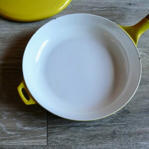 Yellow Enamelware Copco Denmark Cast Iron 10" Skillet With Lid and Wood ...