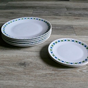 7 Vintage Geometric Star Blue Green Dot Dinner Salad Plates, Atomic ...