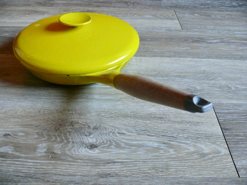 Yellow Enamelware Copco Denmark Cast Iron 10" Skillet With Lid and Wood ...