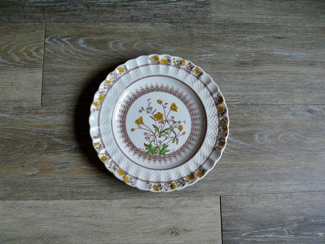 One Spode Buttercup Luncheon Plate, Brown Transfer Yellow Floral Spode ...