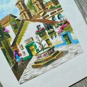 Max Vidal Watercolor Painting, 1950s Taxco Mexico Village Scene With ...