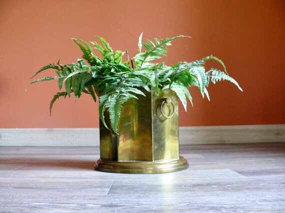 Brass Curved Octagon Trash Can With Ring Handles Made in | Etsy