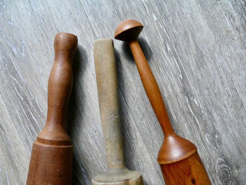 3 Old Carved Wood Pestles Assorted Turned Wood Mauls Mashers | Etsy