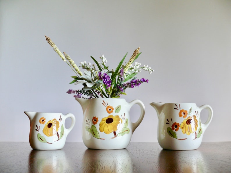 3 Stangl Pottery First Love Pitchers With Rust Yellow Flowers | Etsy
