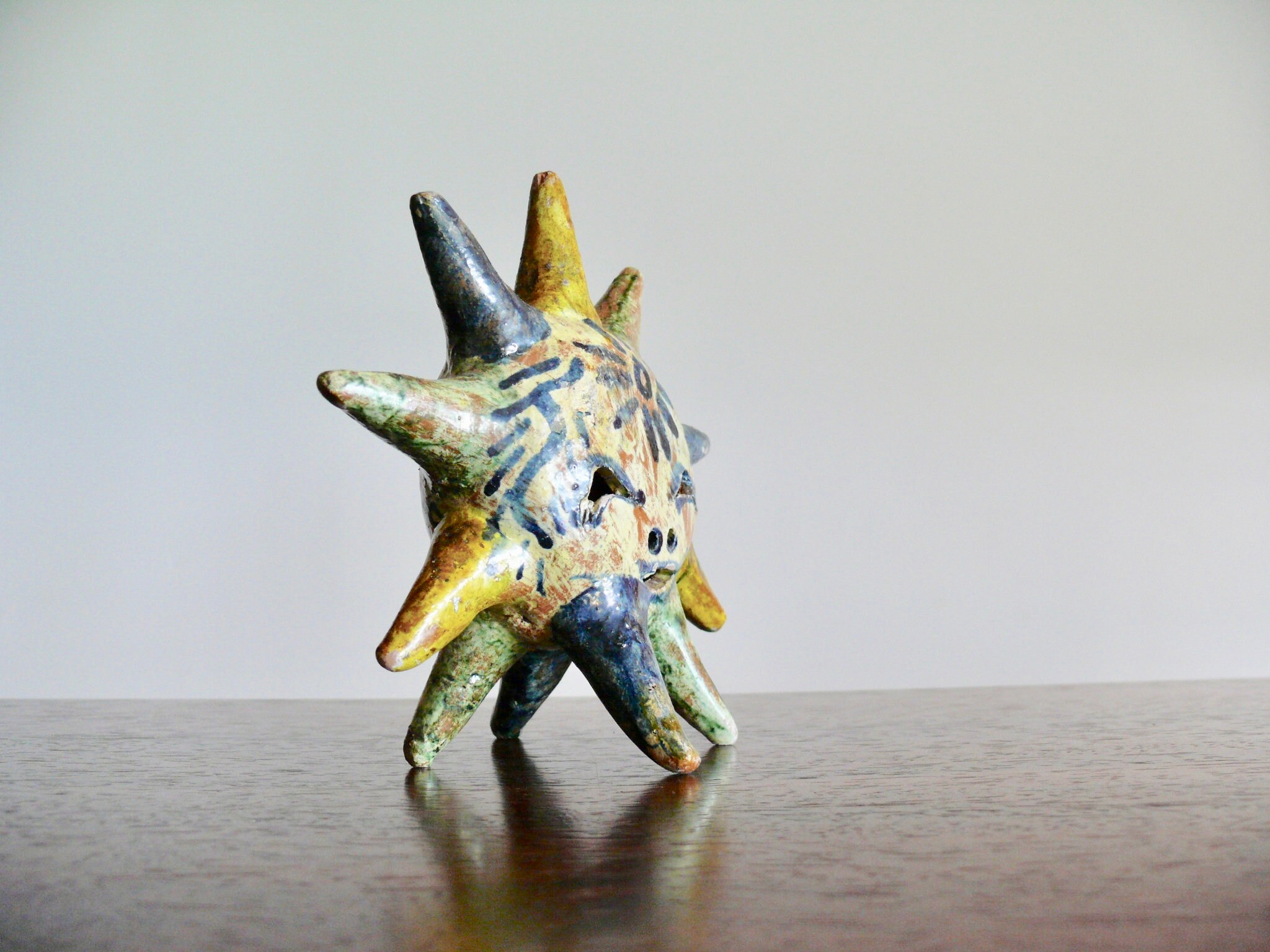 Vintage Freestanding Pottery Sun Face Figurine Handmade - Etsy