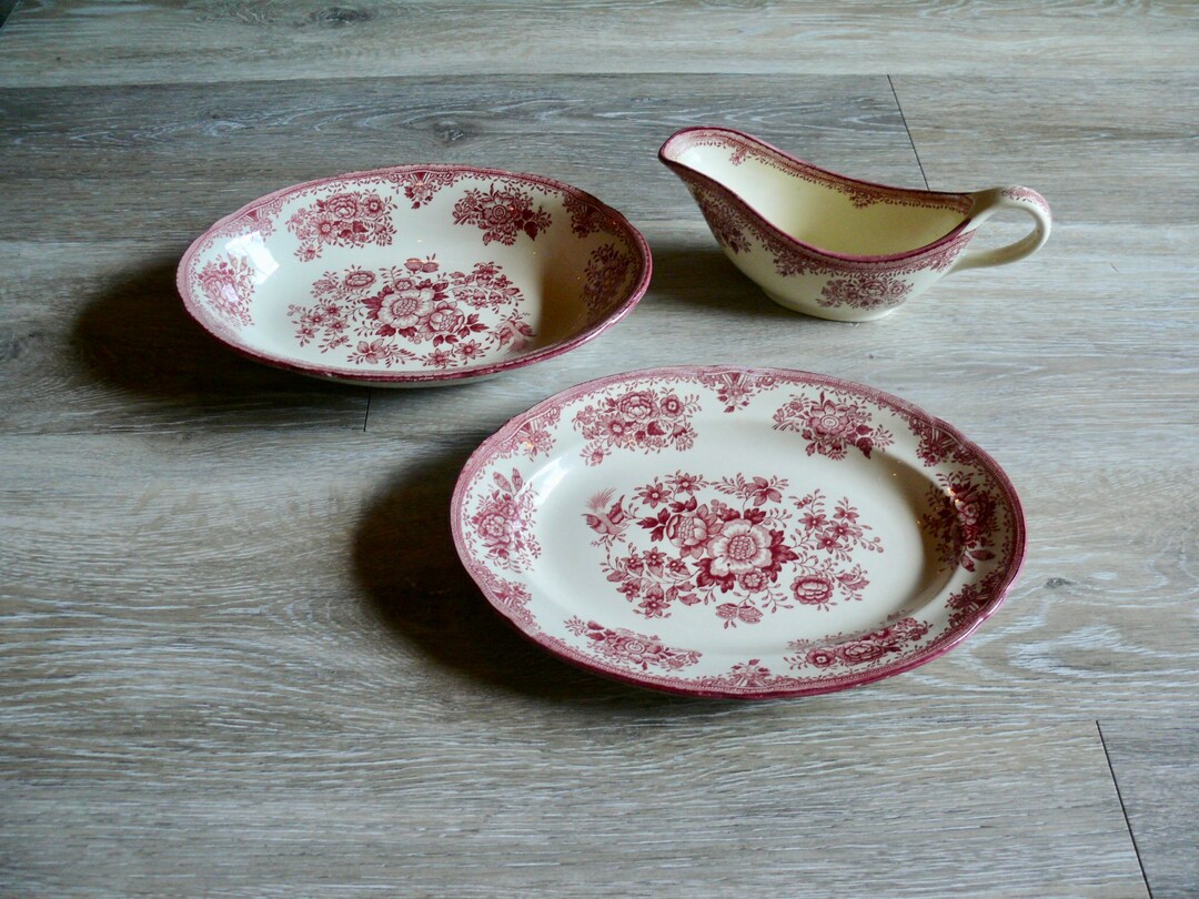 Antique Fasan Red Serving Set, Gustavsberg Swedish Porcelain Gravy Boat ...