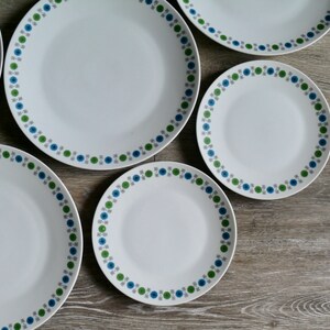7 Vintage Geometric Star Blue Green Dot Dinner Salad Plates, Atomic ...