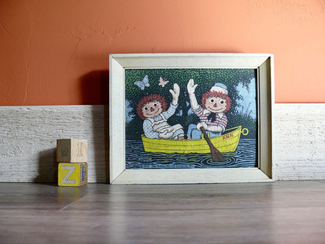 Raggedy Ann & Andy Boat Wall Hanging, Vintage 70s Bobbs Merrill Hand ...
