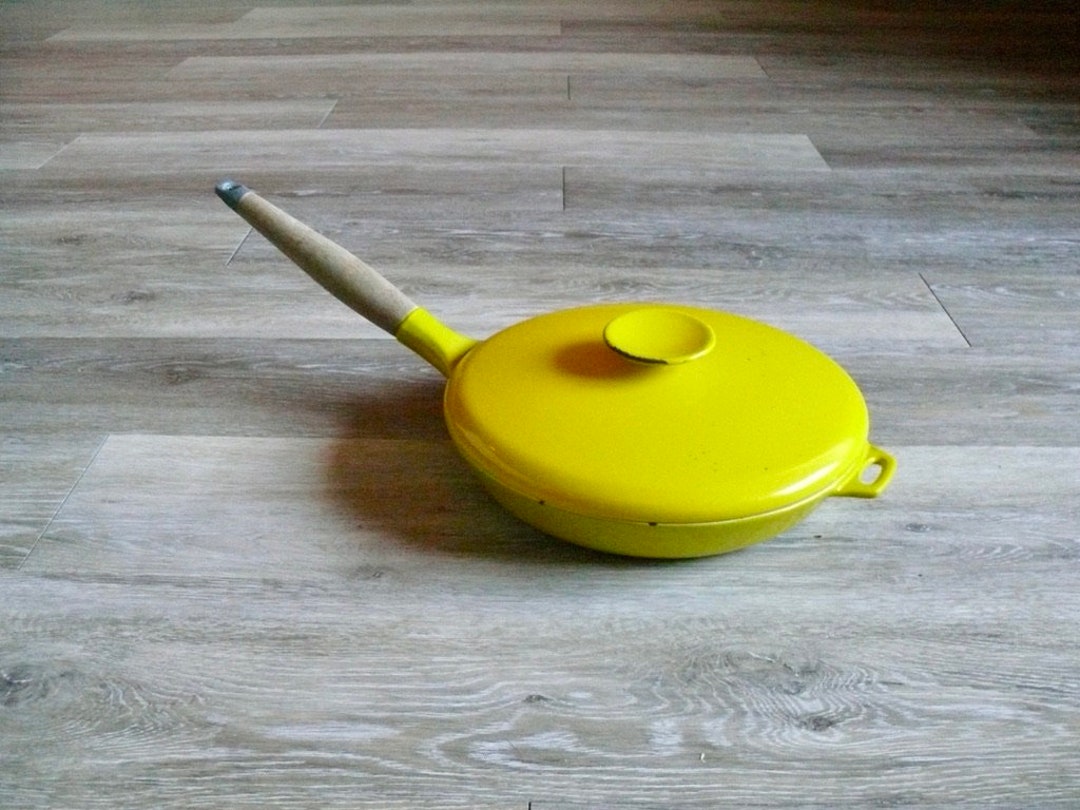 Yellow Enamelware Copco Denmark Cast Iron 10" Skillet With Lid and Wood ...