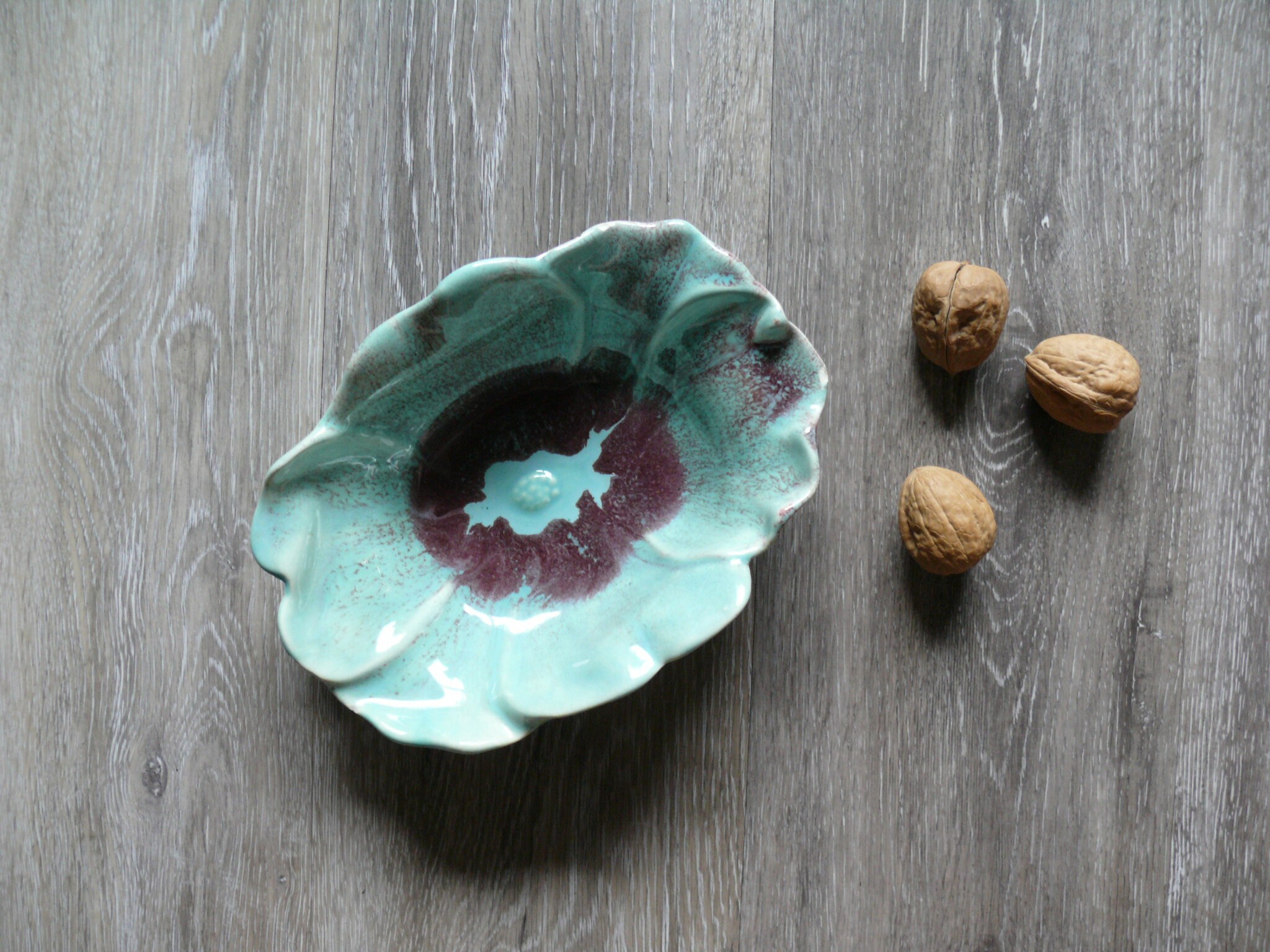 Vintage Walker Pottery Green and Red Flower Bowl Pretty | Etsy