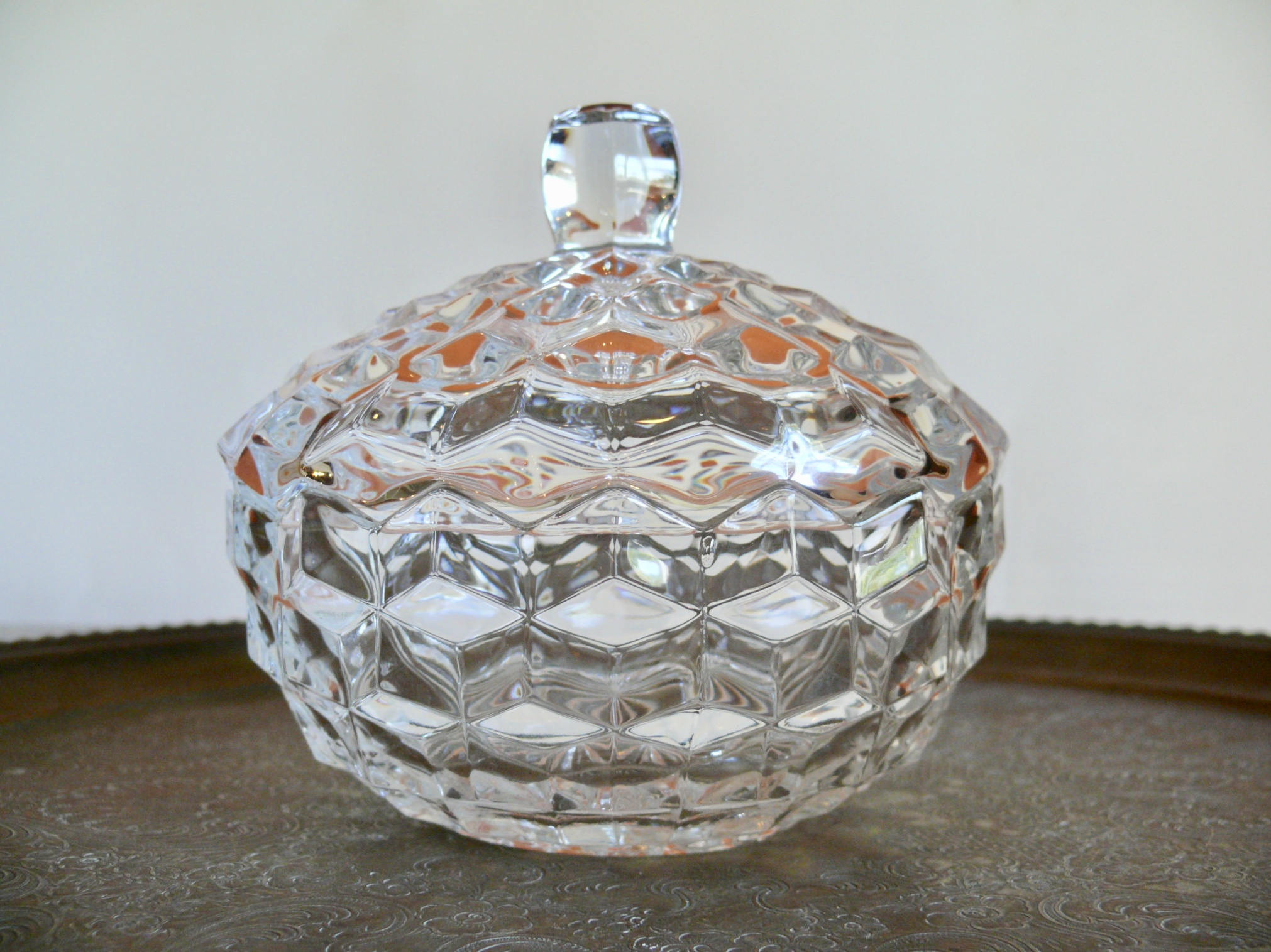 Whitehall Glass Stacked Cube Candy Dish with Lid Clear | Etsy