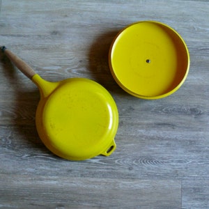 Yellow Enamelware Copco Denmark Cast Iron 10" Skillet With Lid and Wood ...