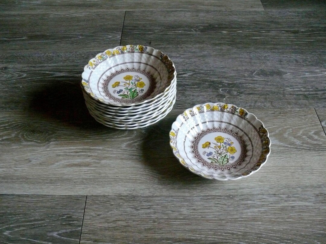 Spode Buttercup Fruit Dessert Bowl, One Brown Transfer Yellow Floral ...