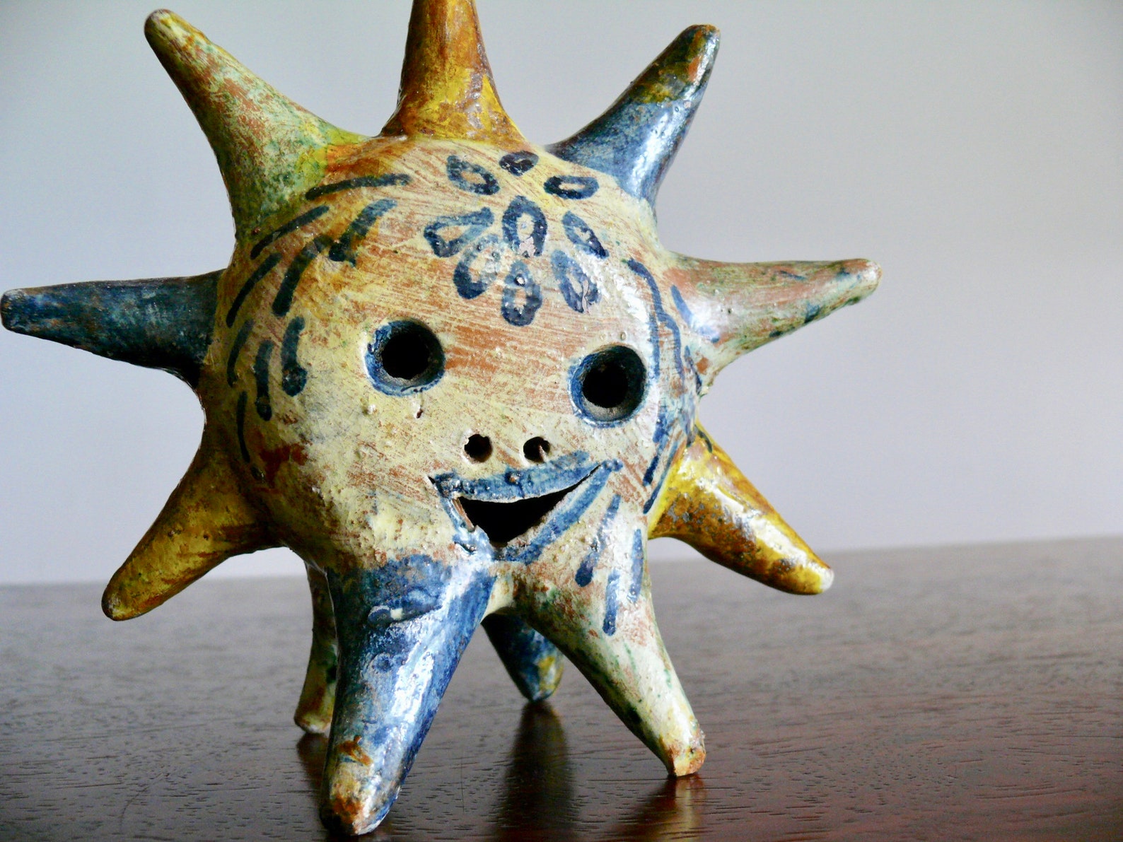 Vintage Freestanding Pottery Sun Face Figurine Handmade - Etsy