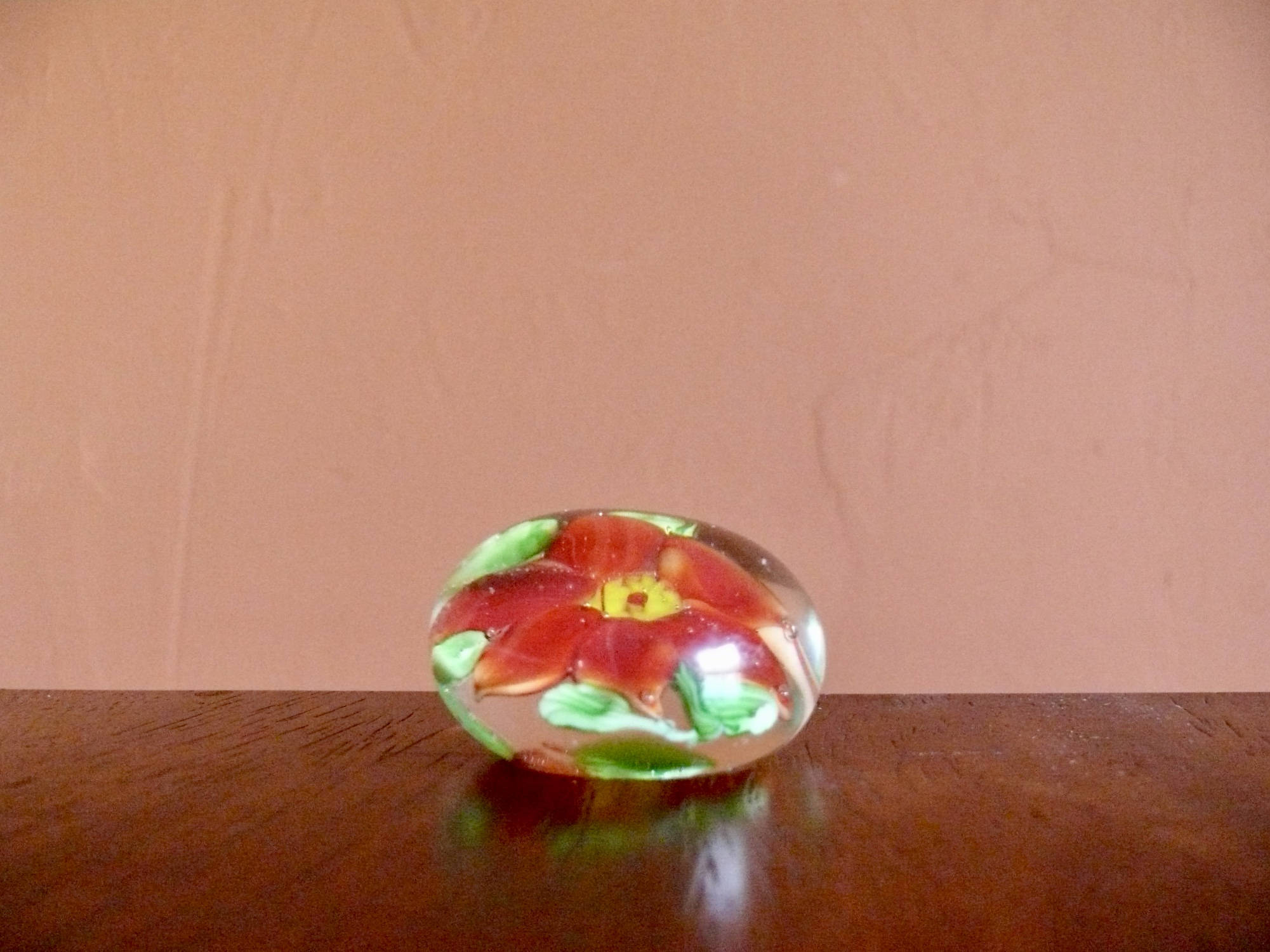 Vintage Glass Red Flower Paperweight, Pretty Round 2" Art Glass ...