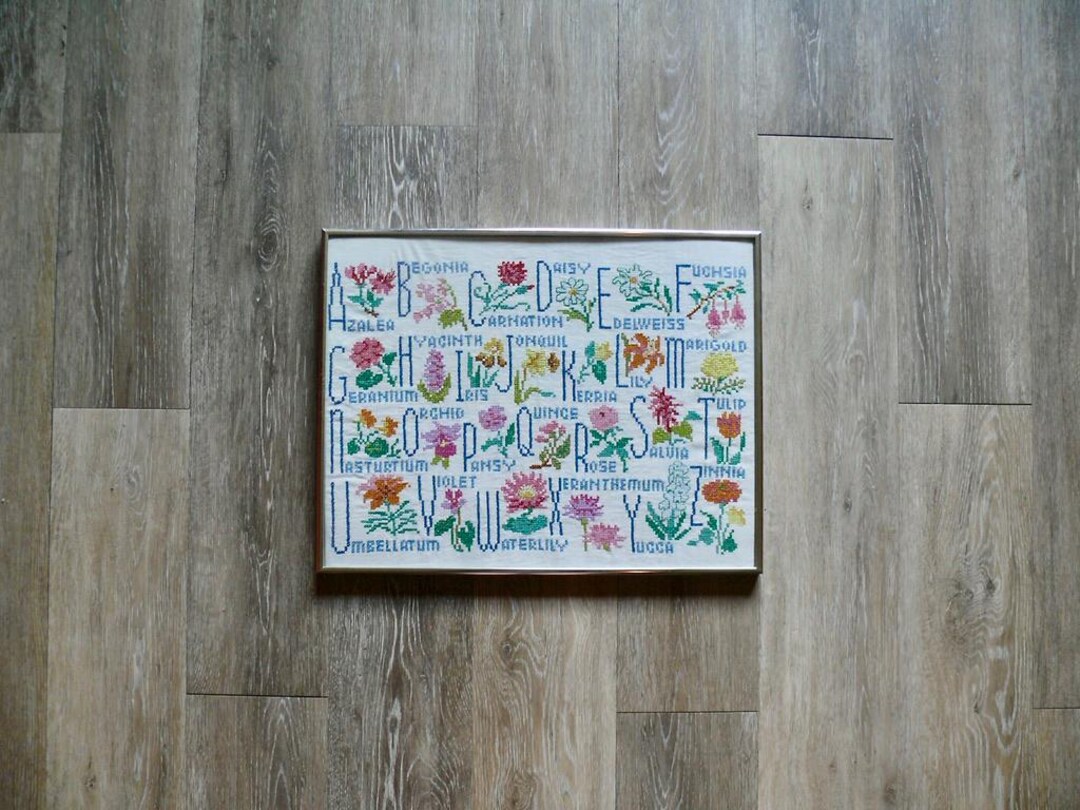 Columbia Minerva Flower Alphabet Sampler, Vintage 1972 Cross Stitch ...