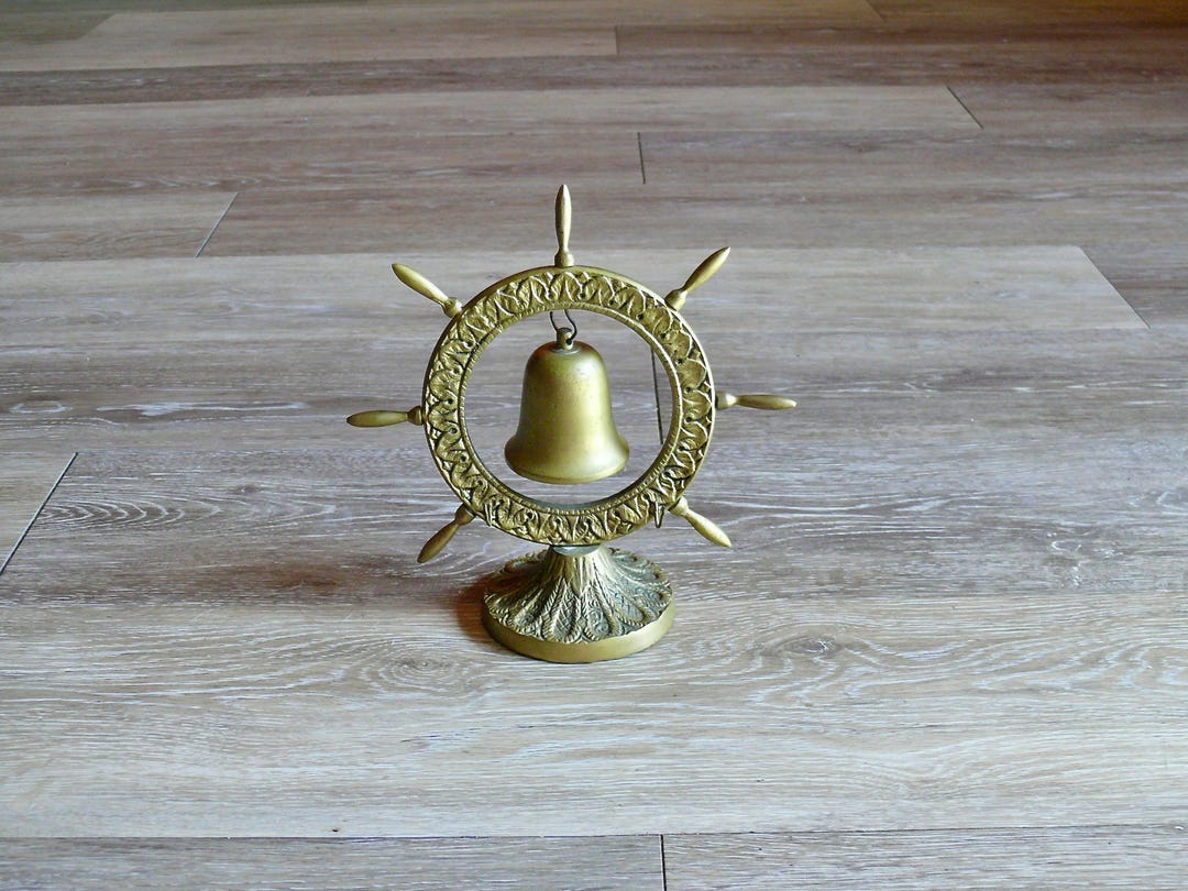 Brass Ship’s Wheel With Bell, Vintage Nautical Desk Gong Paperweight ...