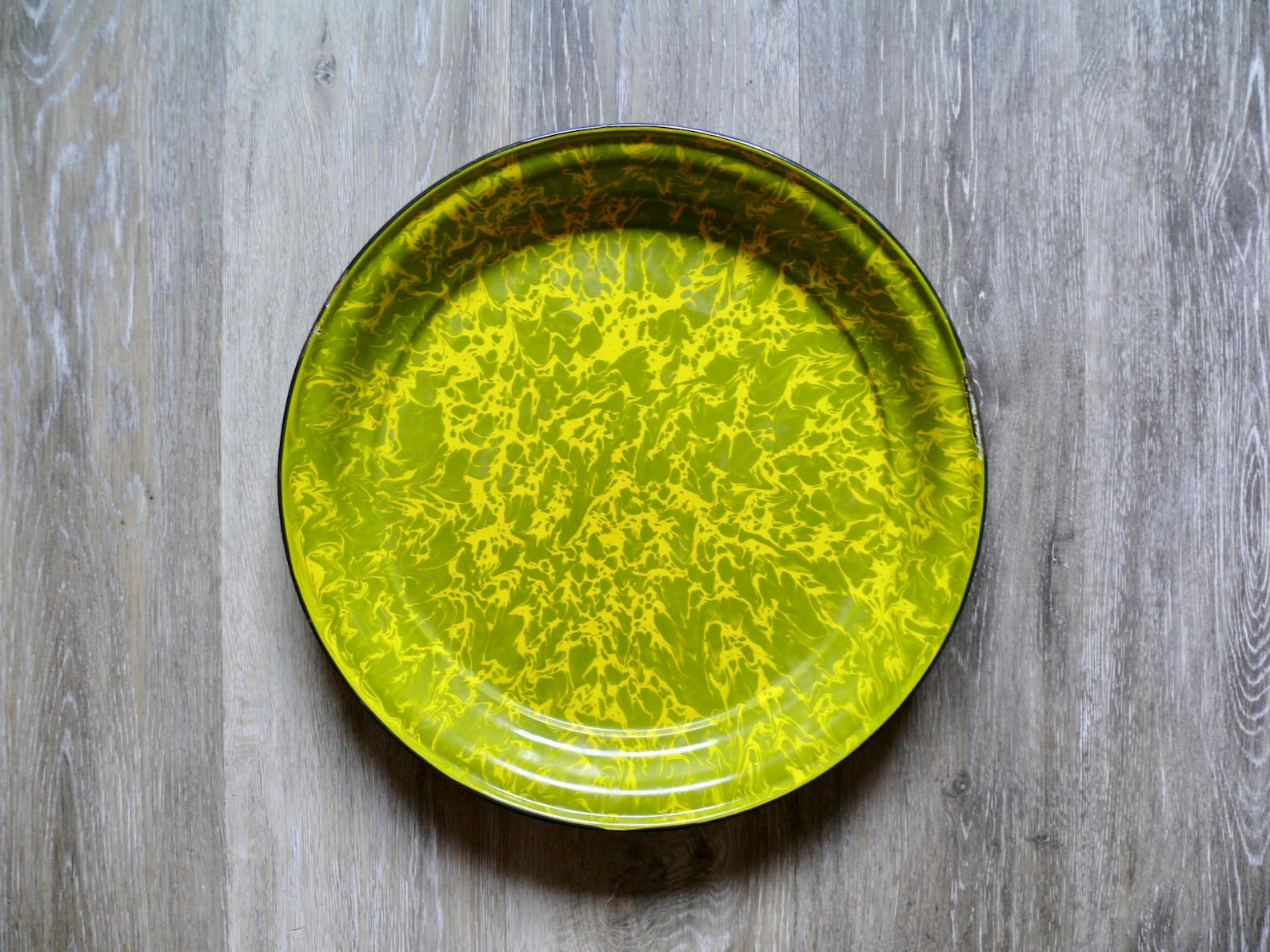 Yellow Green Splatterware Enamel Tray with Black Trim Vintage | Etsy
