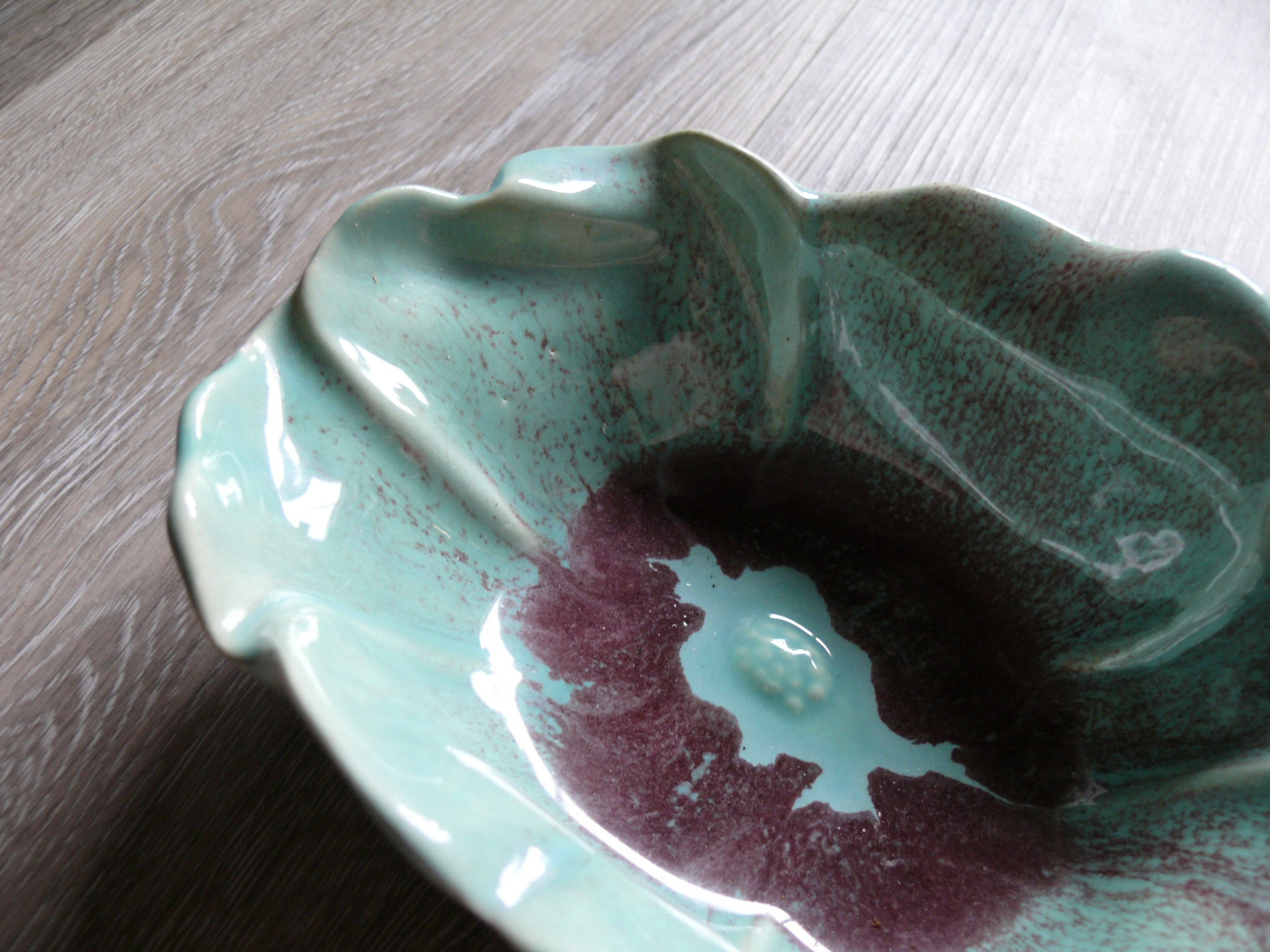 Vintage Walker Pottery Green and Red Flower Bowl Pretty - Etsy
