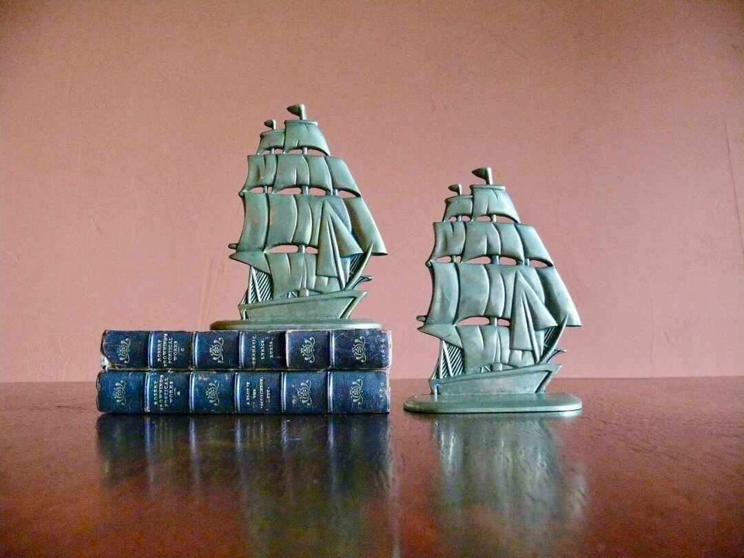 Brass Pirate Sailing Ship Bookends, Vintage Old World Sailing Ship ...