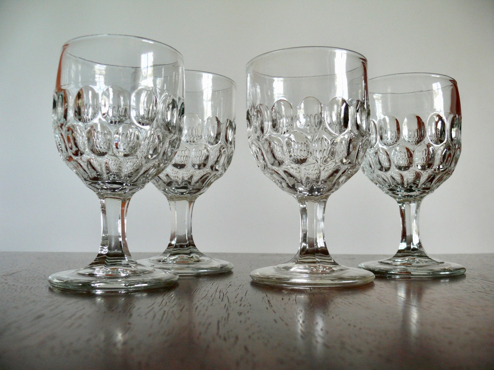 4 Unique Clear Thumbprint Stemmed Water Glasses Vintage 8oz | Etsy