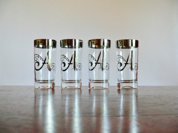 4 Platinum Monogram 'A' Highball Cocktail Glasses Wide - Etsy